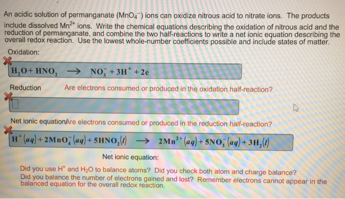 Solved An acidic solution of permanganate (MnO_4^-) ions can | Chegg.com