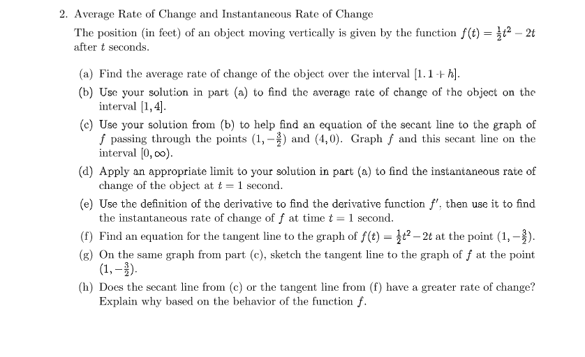 Solved 2. Average Rate of Change and Instantaneous Rate of | Chegg.com Solved 2. Average Rate of Change and Instantaneous Rate of | Chegg.com