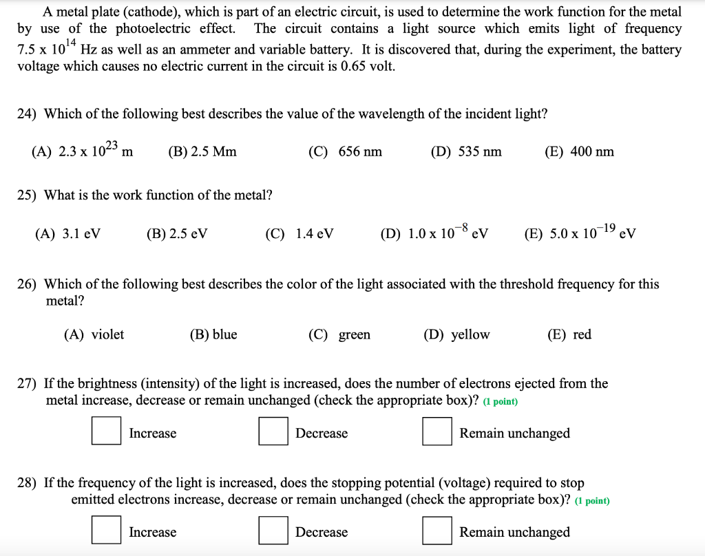 Solved A metal plate (cathode), which is part of an electric | Chegg.com