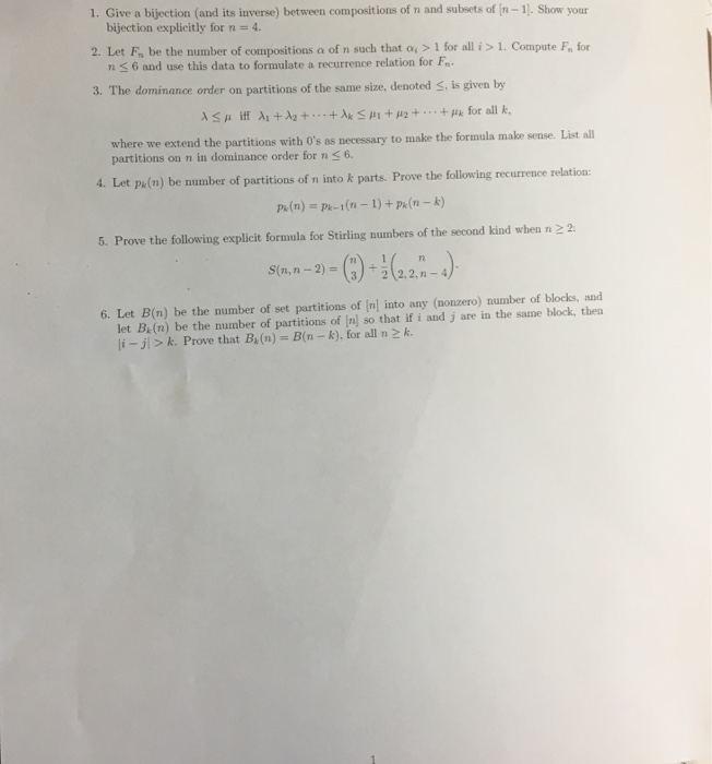 Solved 1. Give a bijection (and its inverse) between | Chegg.com