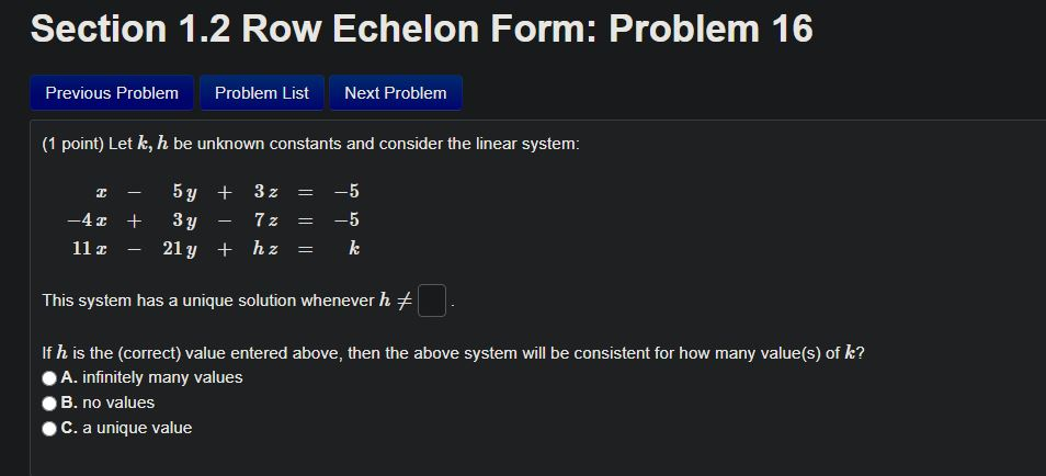 Solved Section 1.2 Row Echelon Form: Problem 16 Previous | Chegg.com