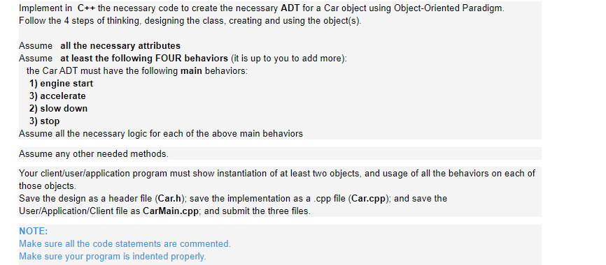 Solved I need this question in the Car ADT format in c++ | Chegg.com