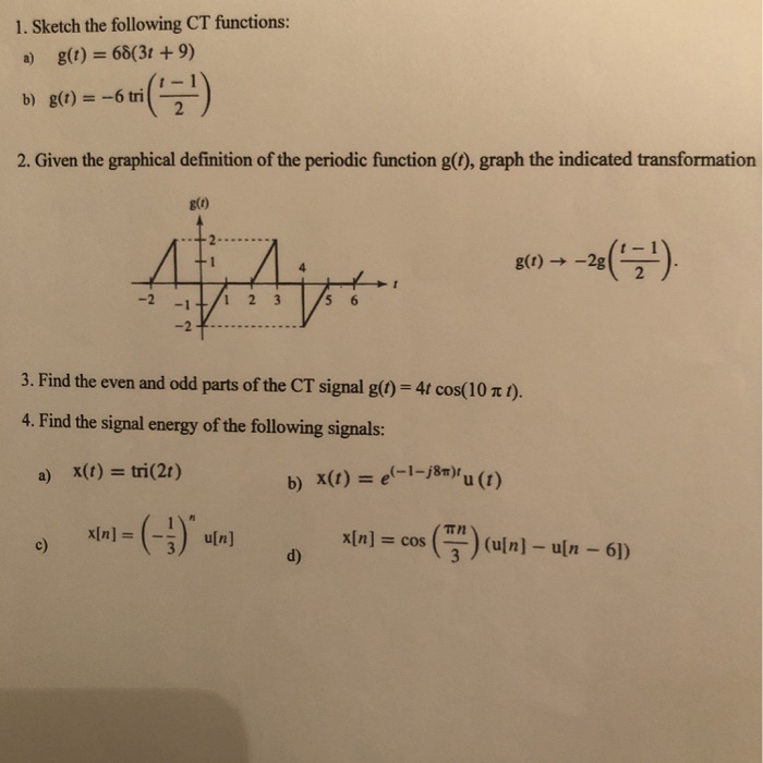Solved 1. Sketch the following CT functions: a) g(t) = 66(31 | Chegg.com
