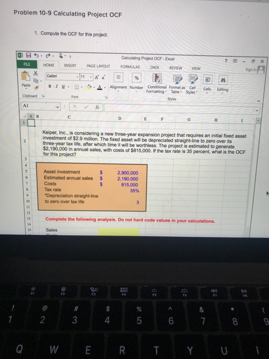 Solved Problem 10-9 Calculating Project OCF 1. Compute the | Chegg.com