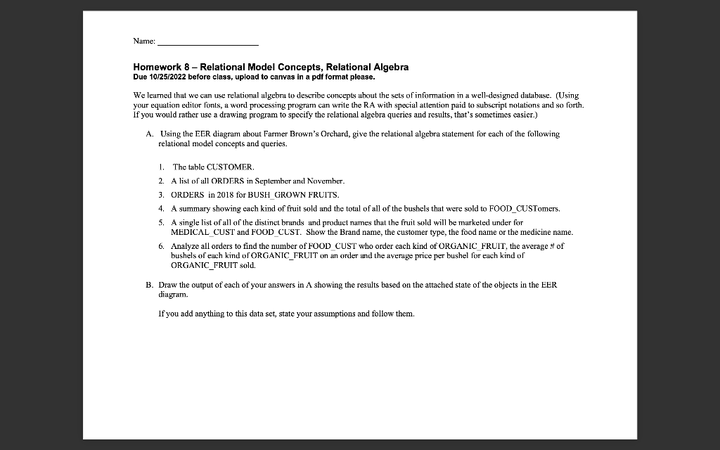 Homework 8 - Relational Model Concepts, Relational | Chegg.com
