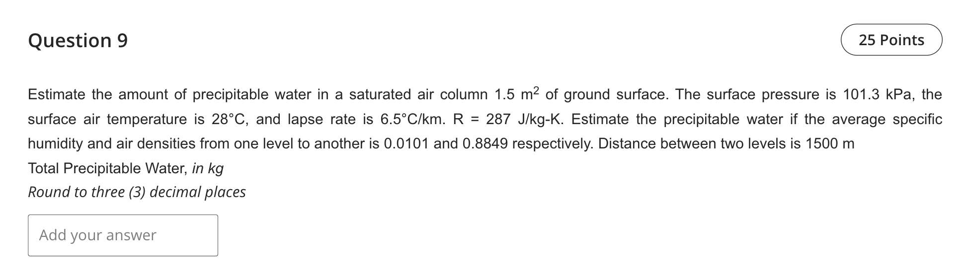 Solved Estimate the amount of precipitable water in a | Chegg.com