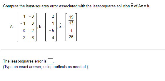 Solved Compute the least-squares error associated with the | Chegg.com
