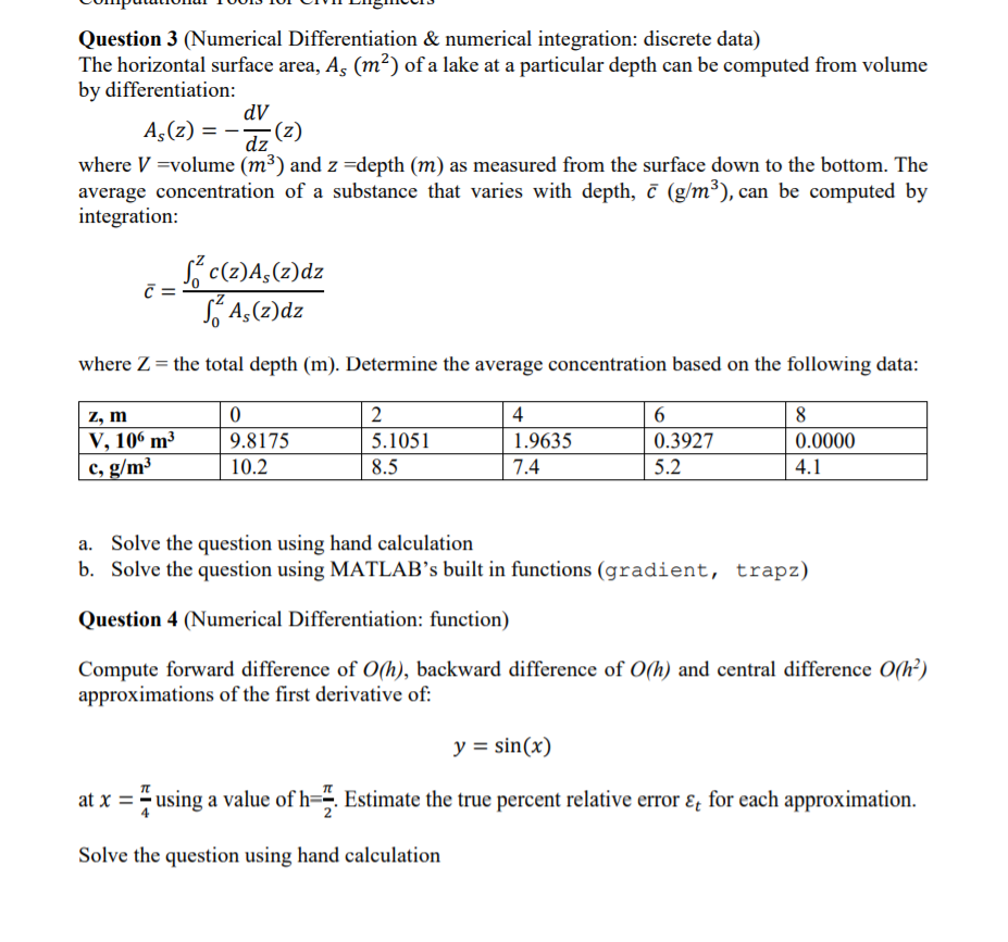 Question 3 (Numerical Differentiation & numerical | Chegg.com