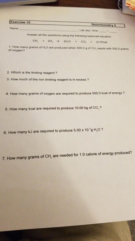 Solved Exercise 10 Stoichiometry 2 Name Lab day / time | Chegg.com