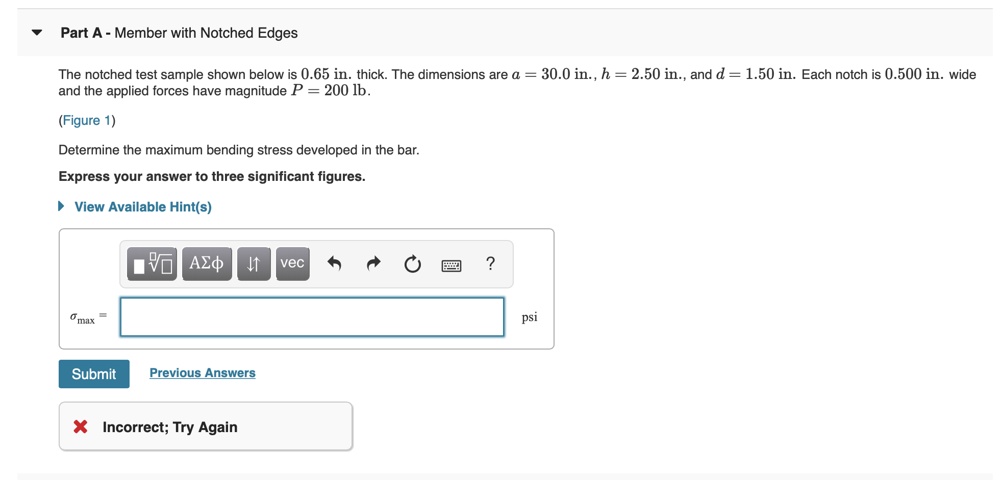 Solved Part A - Member with Notched Edges The notched test | Chegg.com