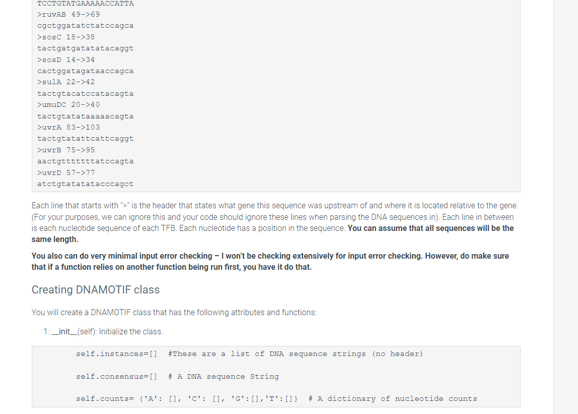 Solved 11.32 Final Project -- DNA Motifs Class and Methods | Chegg.com
