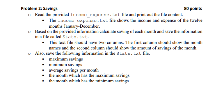 Solved Problem 2: Savings 80 points Read the provided | Chegg.com