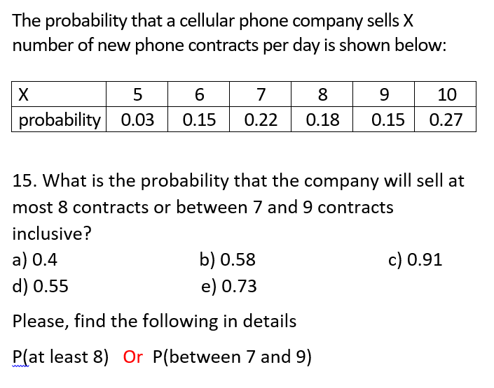 Solved The probability that a cellular phone company sells X | Chegg.com