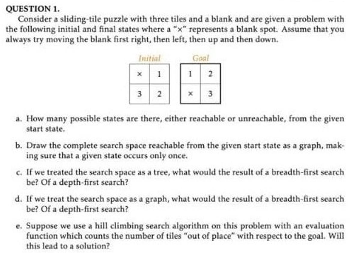 Solved QUESTION 1. Consider a sliding-tile puzzle with three | Chegg.com