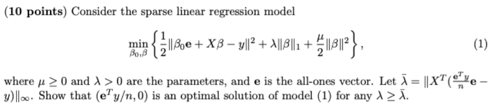Solved (10 points) Consider the sparse linear regression | Chegg.com