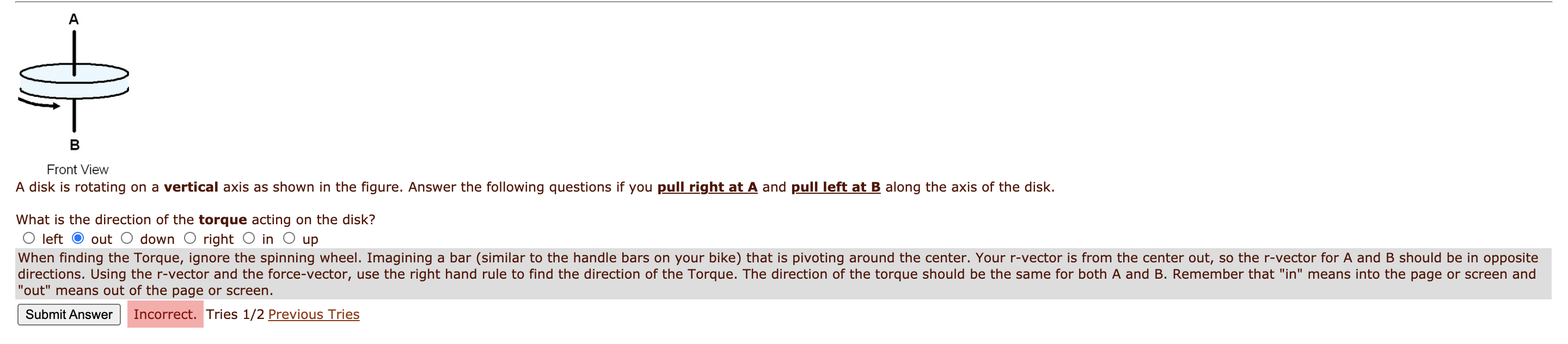 Solved A --- B Front View A disk is rotating on a vertical | Chegg.com