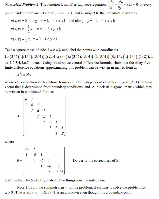 Solved Numerical Problem 2. The function U satisfies | Chegg.com