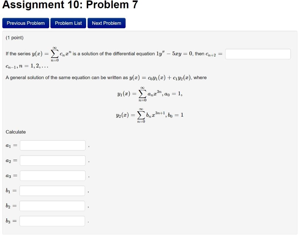Solved Assignment 10 Problem 7 Previous Problem Problem