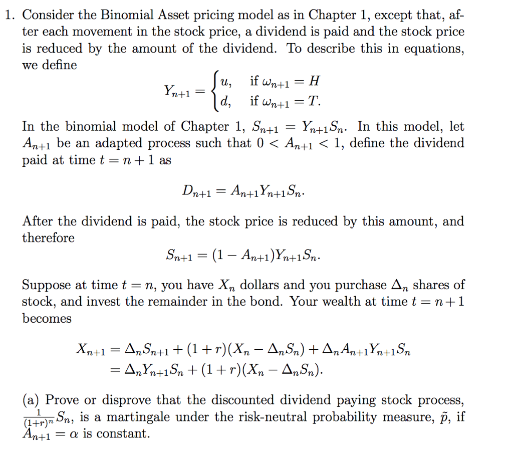 1. Consider the Binomial Asset pricing model as in | Chegg.com