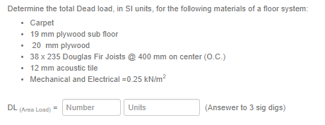Solved Determine the total Dead load, in SI units, for the | Chegg.com