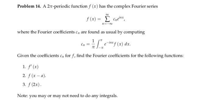 Solved Problem 14. A 2T-periodic function f (x) has the | Chegg.com