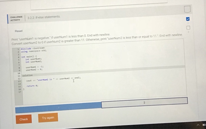 Solved CHALGE 322 If-else statements. ACTIVITY Reset Print | Chegg.com