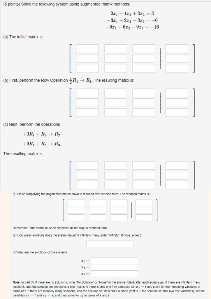 Solved (5 points) Solve the following system using augmented | Chegg.com