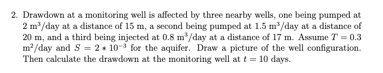 Solved 2. Drawdown at a monitoring well is affected by three | Chegg.com