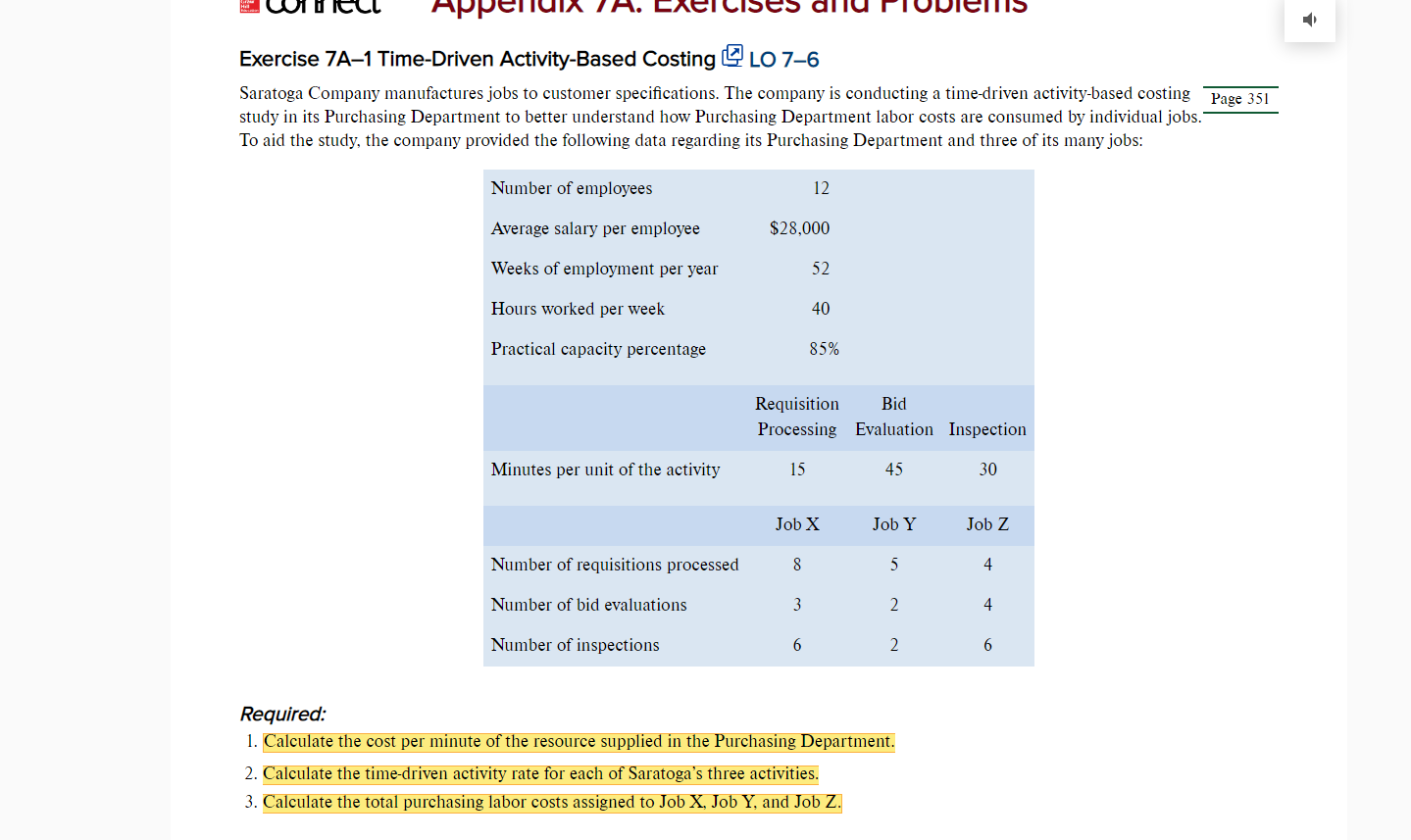 Solved Exercise 7A-1 Time-Driven Activity-Based Costing @LO | Chegg.com