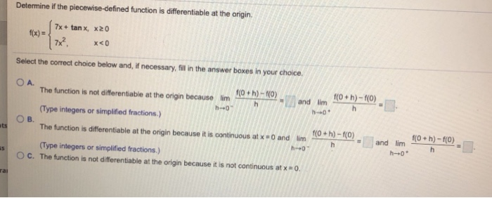 Solved Determine if the piecewise-defined function is | Chegg.com