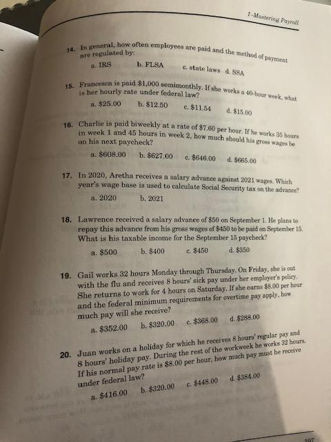 Solved -Mastering Payroll 14. In general, how often | Chegg.com