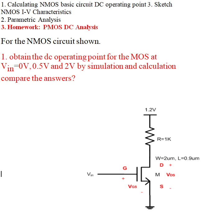 1. Calculating NMOS basic circuit DC operating point | Chegg.com