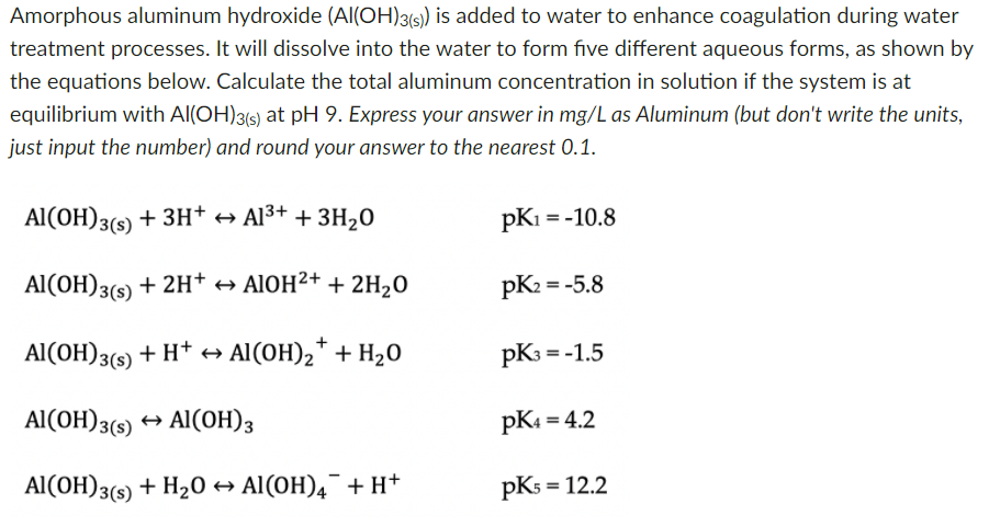 Solved Amorphous aluminum hydroxide (Al(OH)3(s)) is added to | Chegg.com