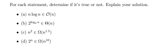 Solved For each statement, determine if it's true or not. | Chegg.com