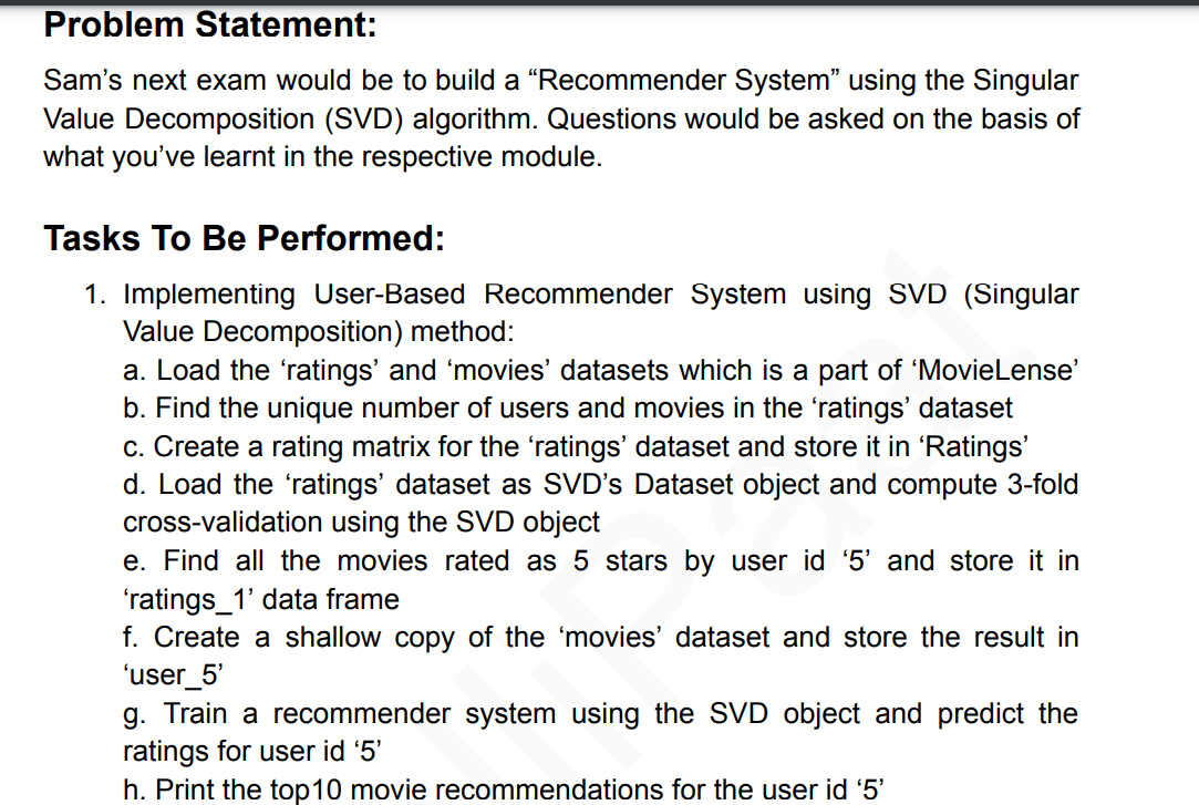 Solved Problem Statement: Sam's next exam would be to build | Chegg.com