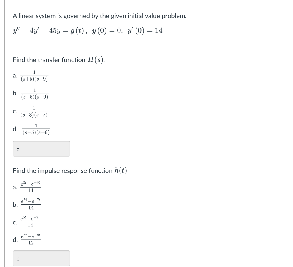 Solved A linear system is governed by the given initial | Chegg.com