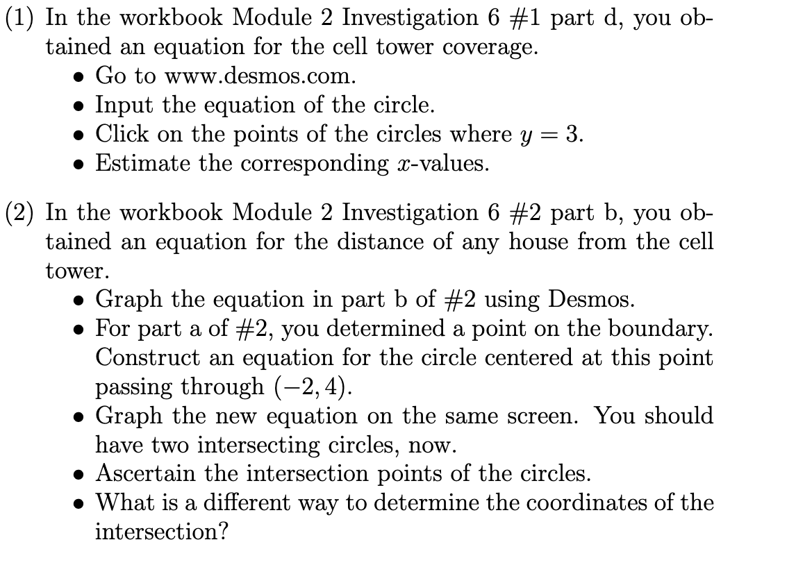 Solved (1) In the workbook Module 2 Investigation 6 #1 part | Chegg.com