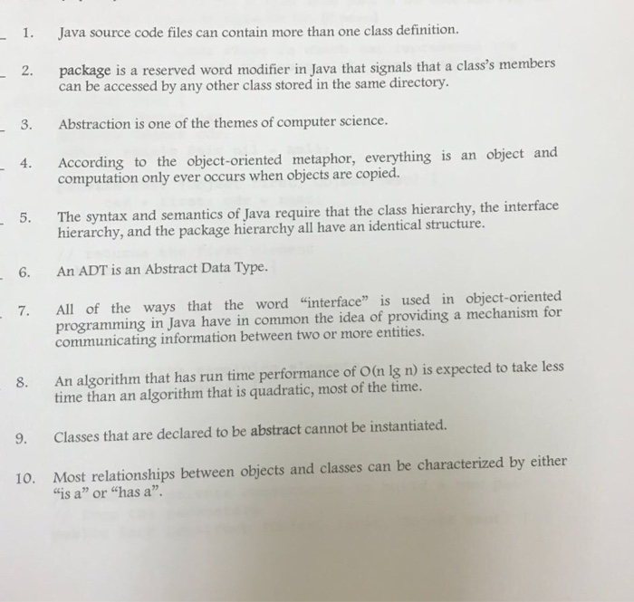 Solved 1. Java source code files can contain more than one | Chegg.com