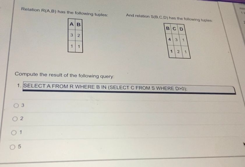 Solved Relation R(A,B) has the following tuples: And | Chegg.com