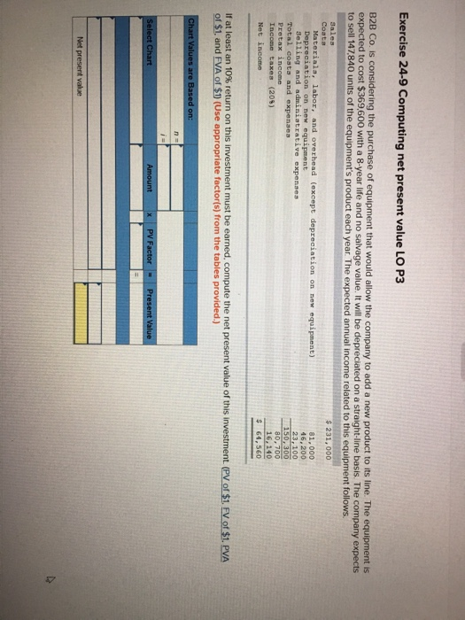 Solved Exercise 24-9 Computing net present value LO P3 B2B | Chegg.com