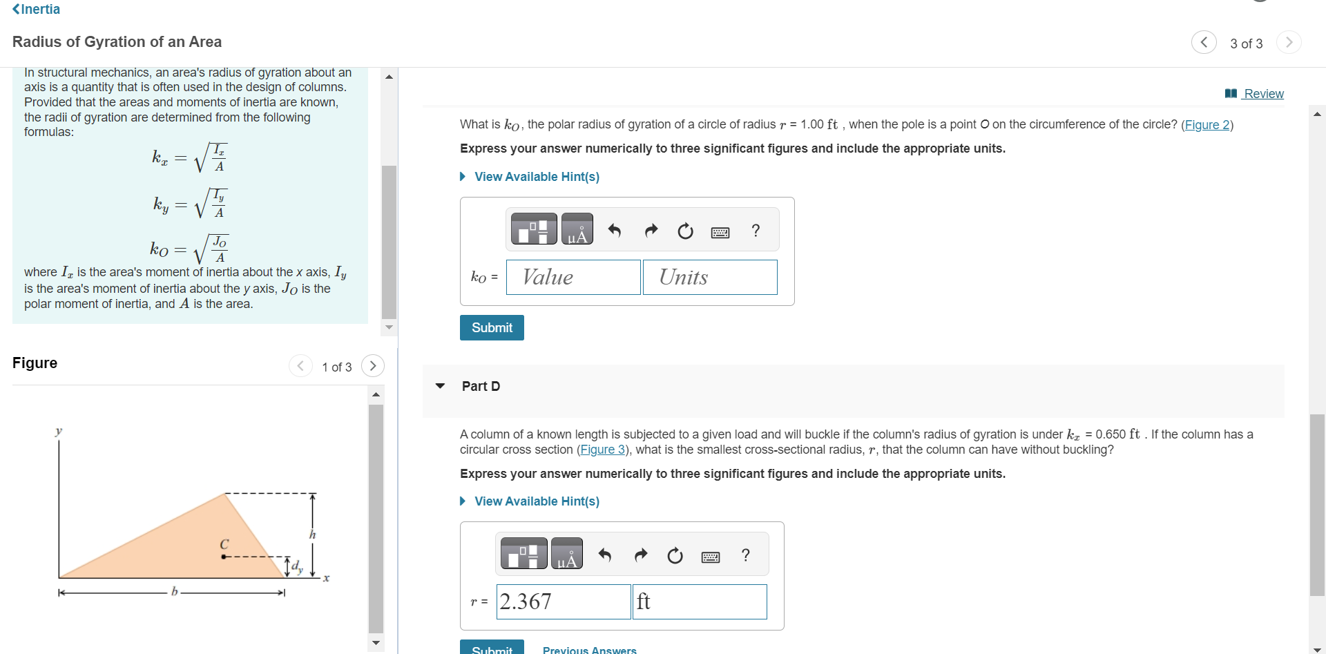 Solved In structural mechanics, an area's radius of gyration | Chegg.com