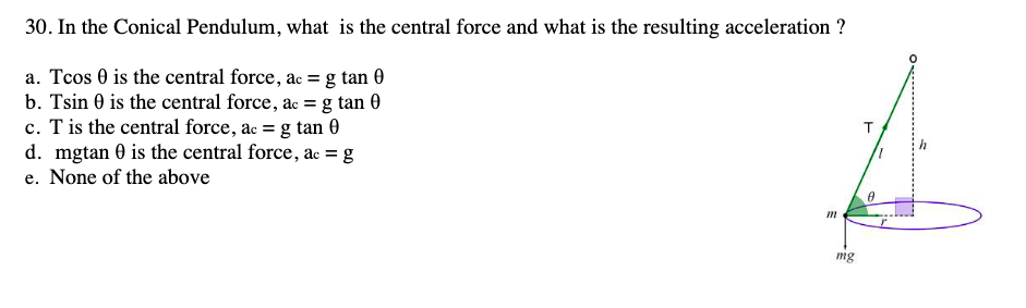 Solved 30. In the Conical Pendulum, what is the central | Chegg.com