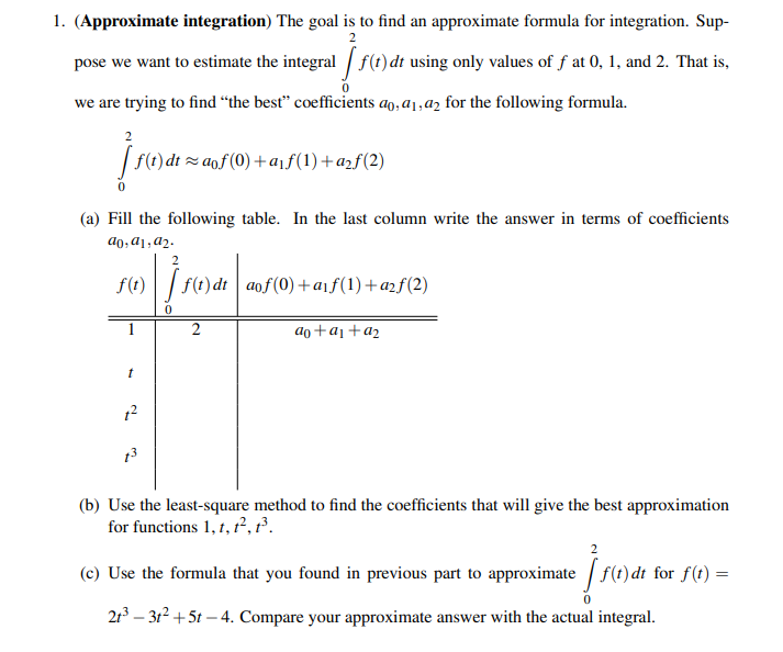 Solved 1. (Approximate integration) The goal is to find an | Chegg.com
