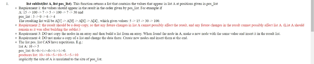 Solved list sublist(list A, list pos_list). This function | Chegg.com