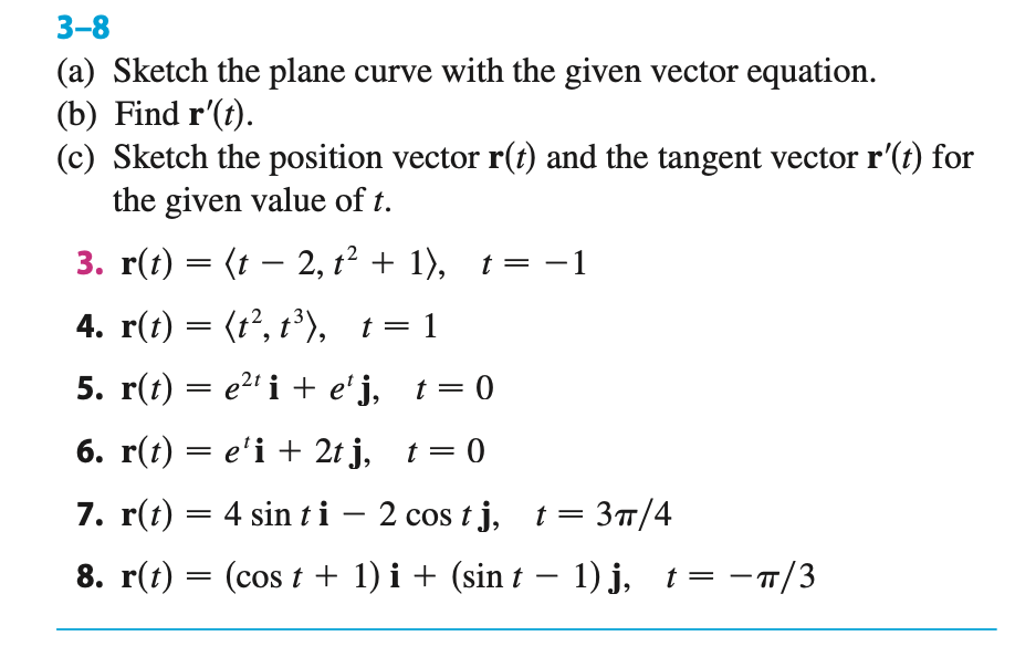 Solved 3 8 A Sketch The Plane Curve With The Given Vector
