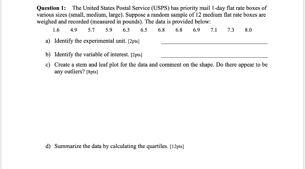 Solved Question 1: The United States Postal Service (USPS) | Chegg.com