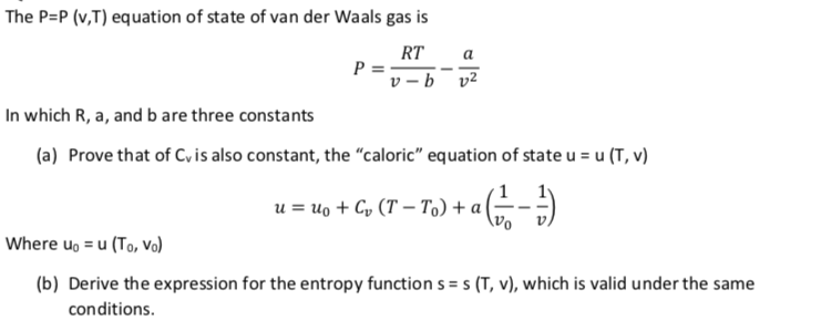 Solved The P-P (v,T) equation of state of van der Waals gas | Chegg.com