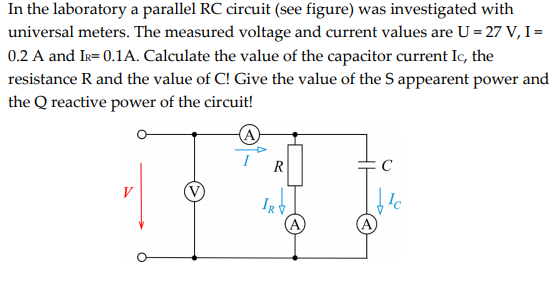 Solved In the laboratory a parallel RC circuit (see figure) | Chegg.com
