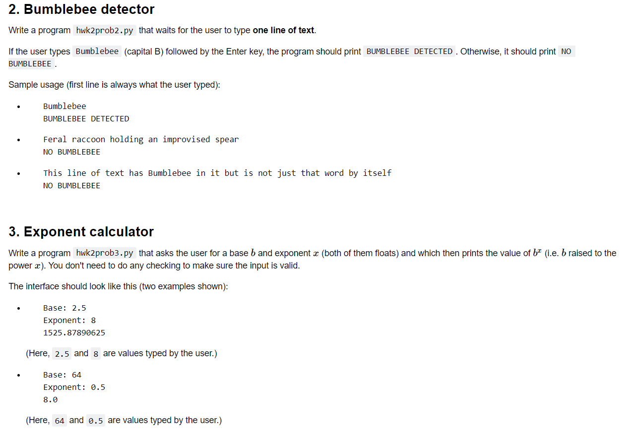 Solved 2. Bumblebee detector Write a program hwk2prob2.py | Chegg.com