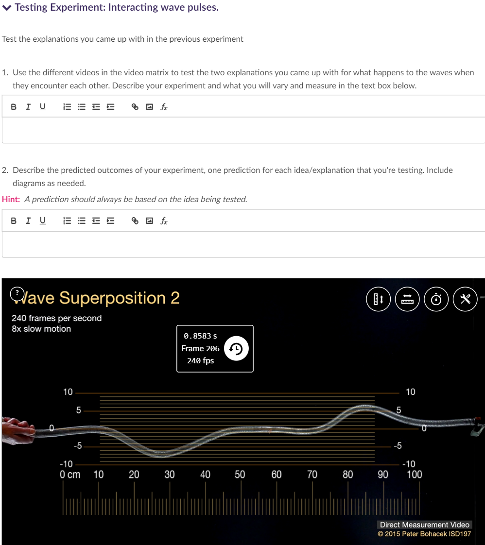Solved v Testing Experiment: Interacting wave pulses. Test | Chegg.com
